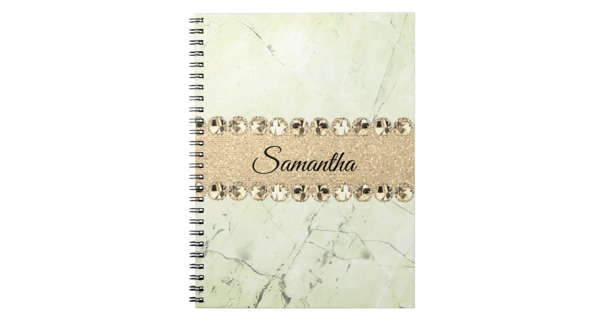Green Marble Diamond Bling Notebook | Zazzle