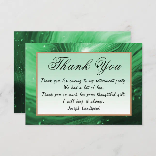 Green Marble Happy Retirement Thank You Note | Zazzle