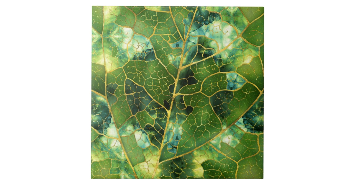 Green Marble Leaf Ceramic Tile | Zazzle