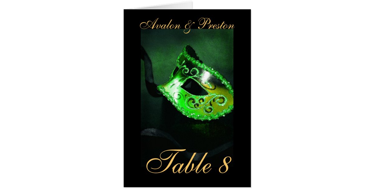 Green Masqurade Mask Table Number Card | Zazzle