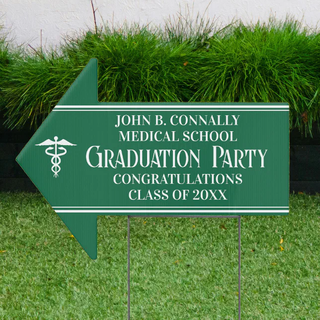 Green Medical School Graduation Party Arrow Yard Sign | Zazzle