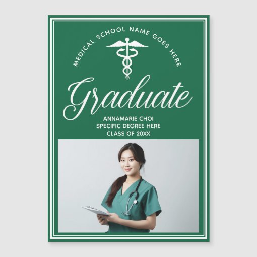 Green Medical School Photo Graduation Magnet Card | Zazzle
