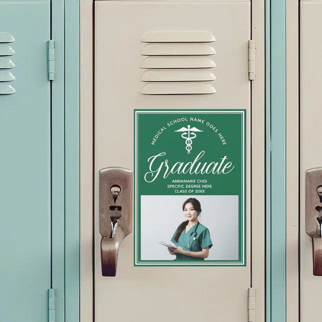 Green Medical School Photo Graduation Magnet Card | Zazzle