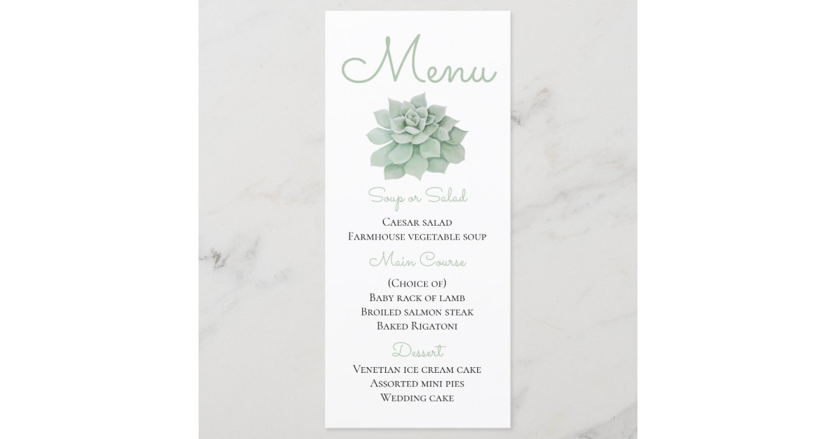 Green Menu Watercolor Succulent Cactus Wedding | Zazzle