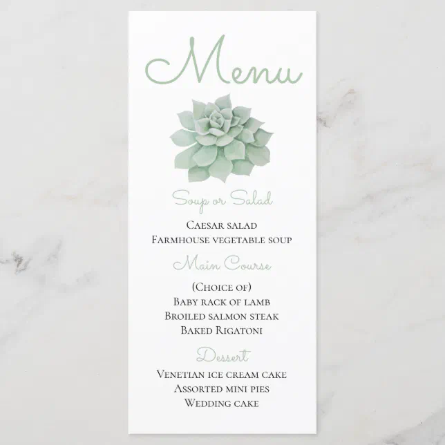 Green Menu Watercolor Succulent Cactus Wedding | Zazzle