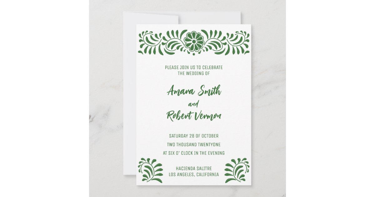 Green Mexican Talavera wedding invitation | Zazzle