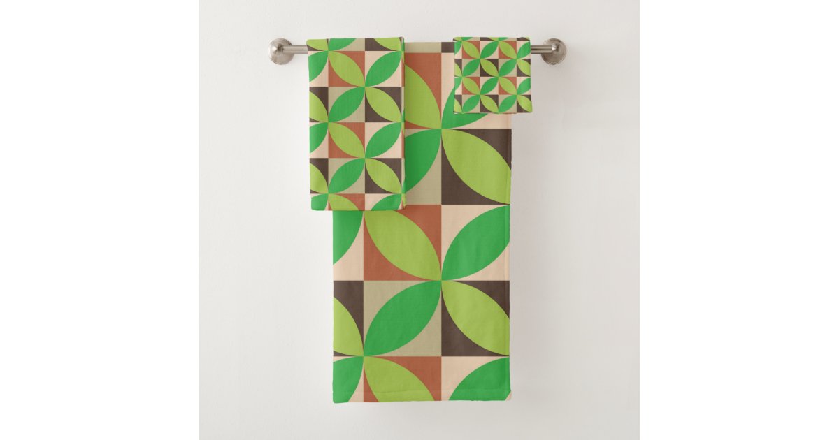 Green Mid Century Modern Geometric pattern Bath Towel Set | Zazzle