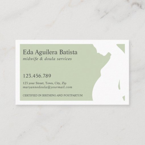 Green | Midwife Doula Pregnant Woman SILHOUETTE Business Card | Zazzle