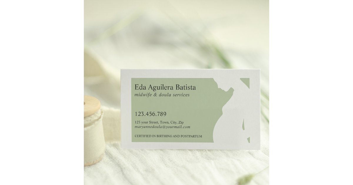 Green | Midwife Doula Pregnant Woman SILHOUETTE Business Card | Zazzle