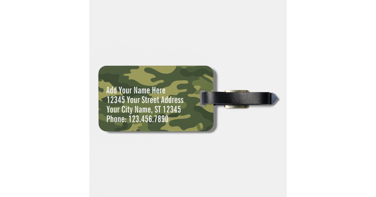 Green Military Camo Pattern with name and address Luggage Tag | Zazzle