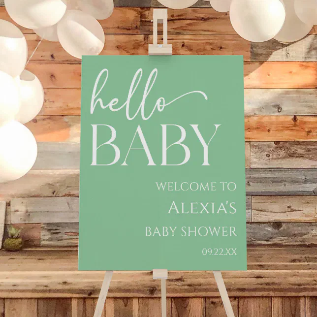 Green Minimal Hello Baby Baby Shower Welcome Sign | Zazzle