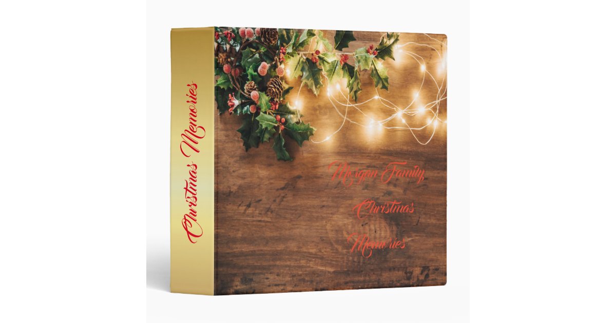 Green Mistletoe,String Lights,Wood Christmas 3 Ring Binder | Zazzle