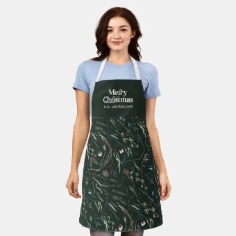 Green modern elegant watercolor botanical rustic a apron | Zazzle
