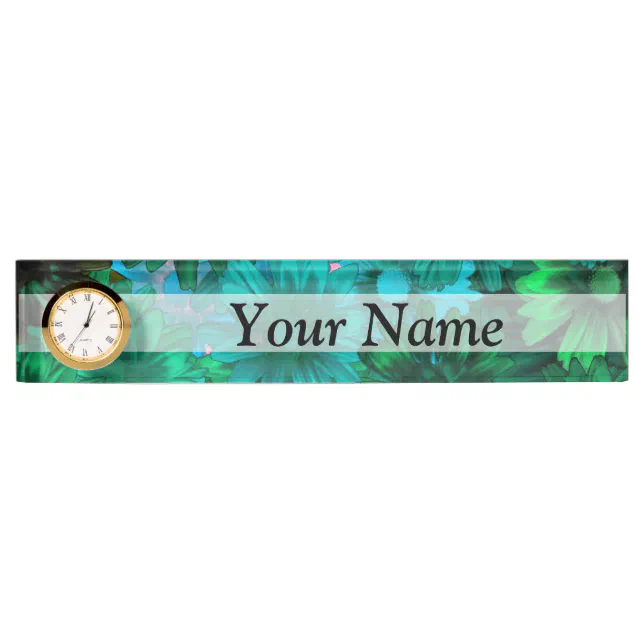 Green modern floral desk name plate | Zazzle