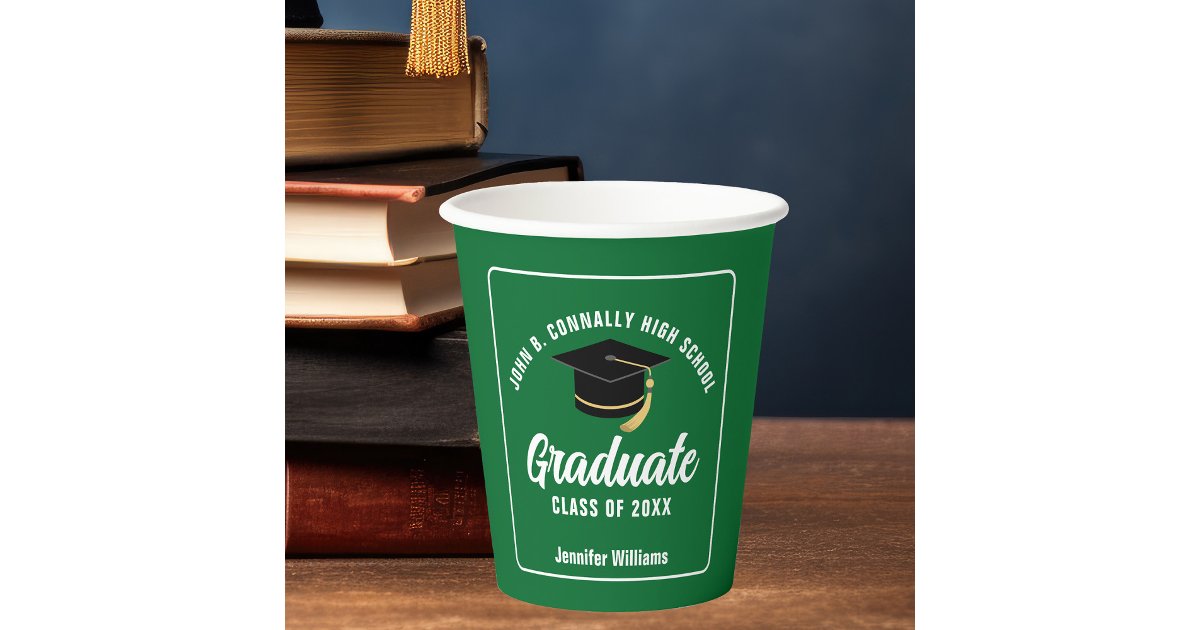 Green Modern Graduate Custom 2025 Graduation Party Paper Cups | Zazzle