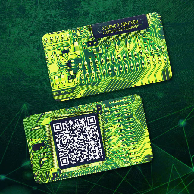 Green Modern Printed Circuit Board Custom QR Code Business Card | Zazzle