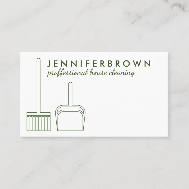 Green Modern Style Broom House Cleaning Janitorial Business Card | Zazzle