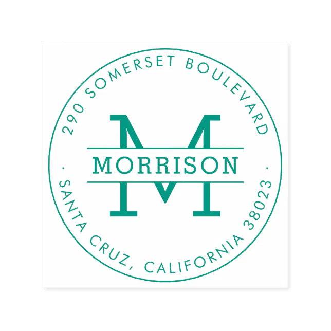 Green Monogram & Family Name Round Return Address Self-inking Stamp ...
