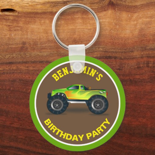 Green Monster Truck Kids Birthday Party Favor Keychain | Zazzle