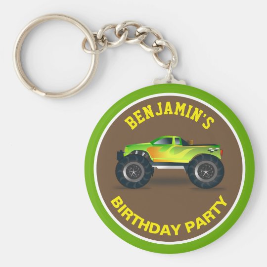Green Monster Truck Kids Birthday Party Favor Keychain | Zazzle.com