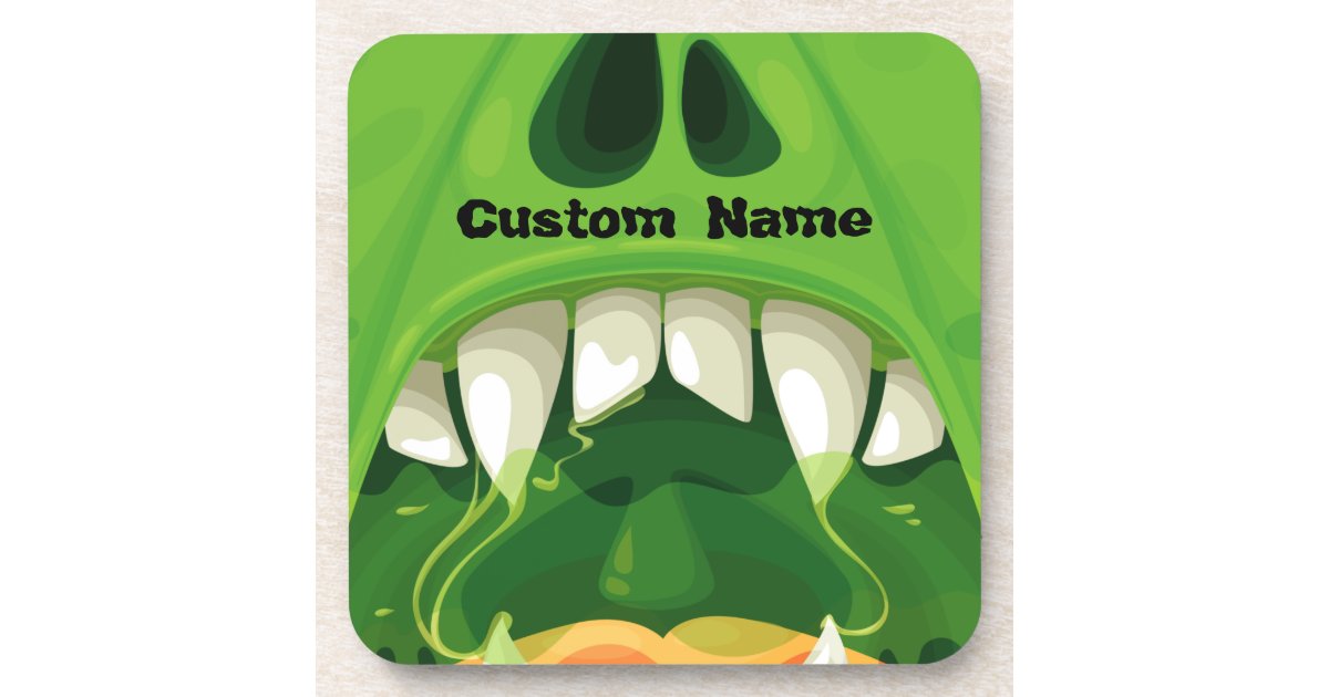 Green Monster with Big Teeth Beverage Coaster | Zazzle