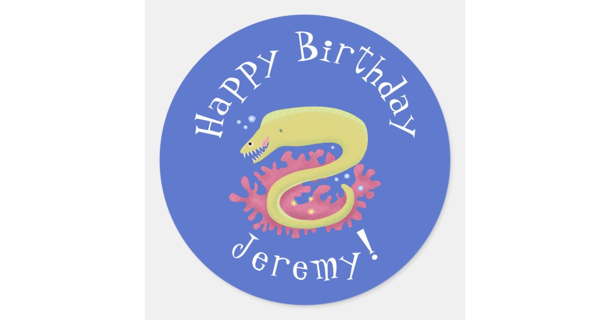 Green moray eel funny cartoon illustration classic round sticker | Zazzle