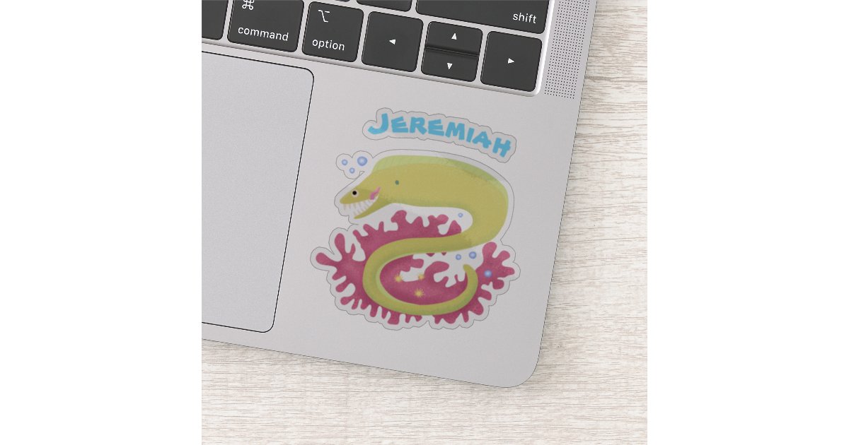 Green moray eel funny cartoon illustration sticker | Zazzle