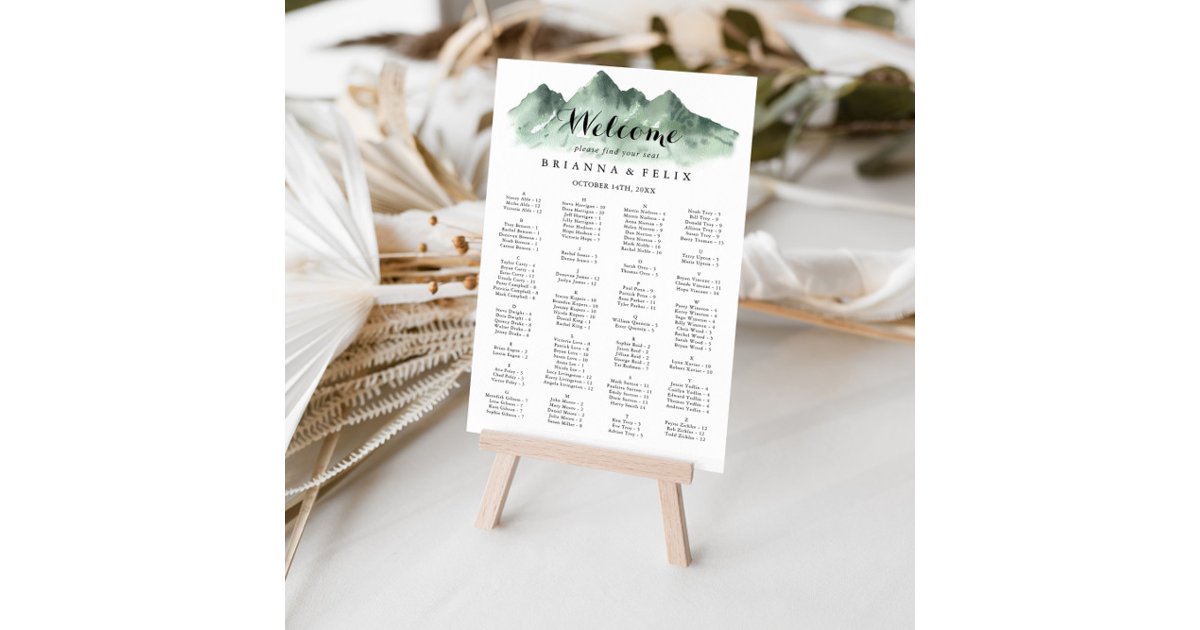 Green Mountain Country Alphabetical Seating Chart | Zazzle