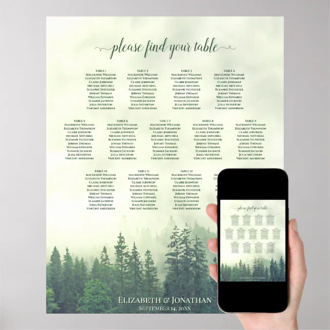 Green Mountain Pine Trees 13 Table Seating Chart | Zazzle