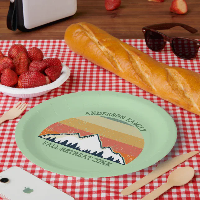 Green Mountain Sunset Forest Family Reunion Party Paper Plates | Zazzle