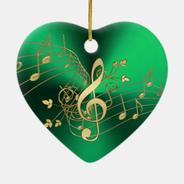 Green Music Notes and Clef Christmas Ornament | Zazzle