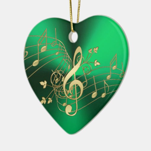 Green Music Notes and Clef Christmas Ornament | Zazzle