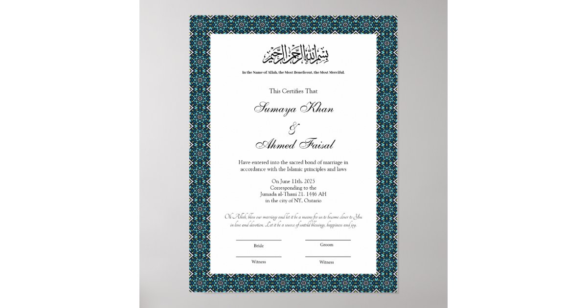 Green muslim style nikahnama poster | Zazzle