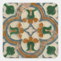 Green mustard Spanish floral Geometric Azulejos Square Sticker | Zazzle