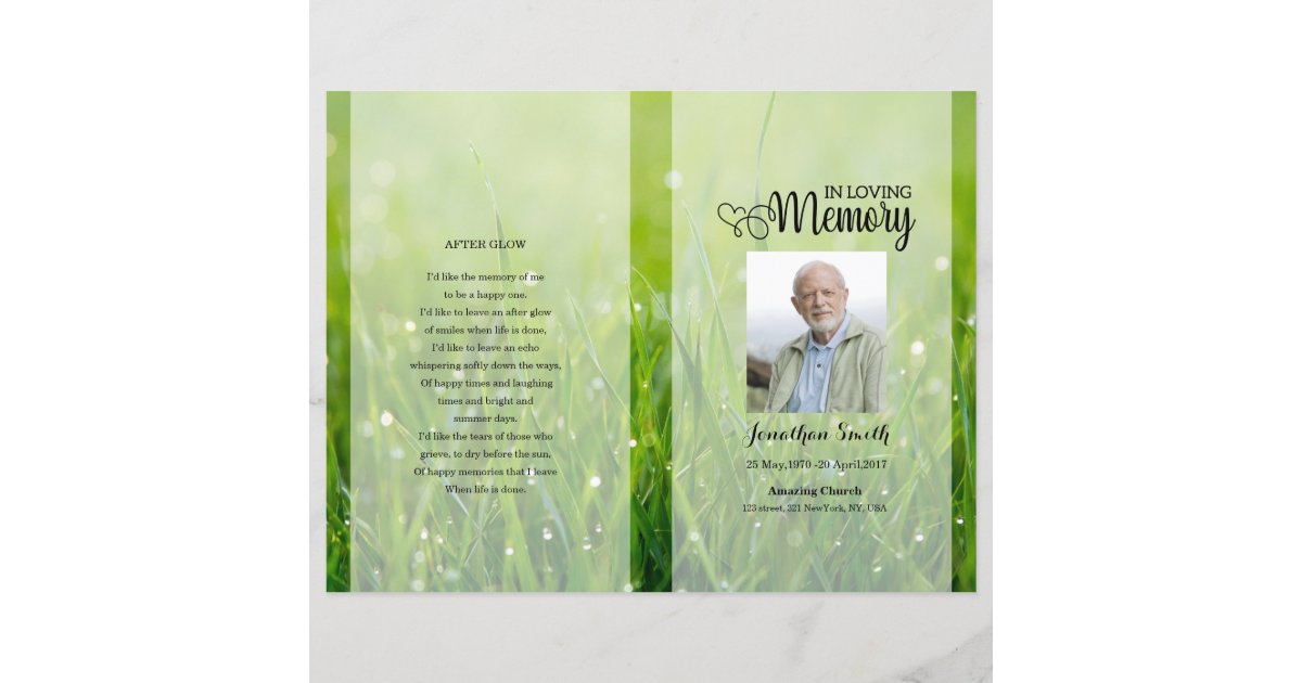 Green nature Funeral Program template | Zazzle