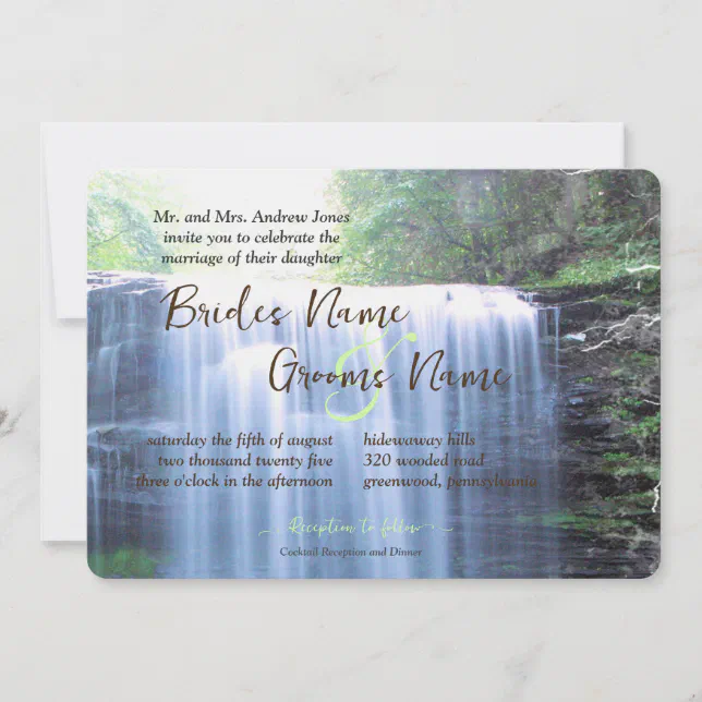Green Nature Waterfall Wedding Invitation | Zazzle