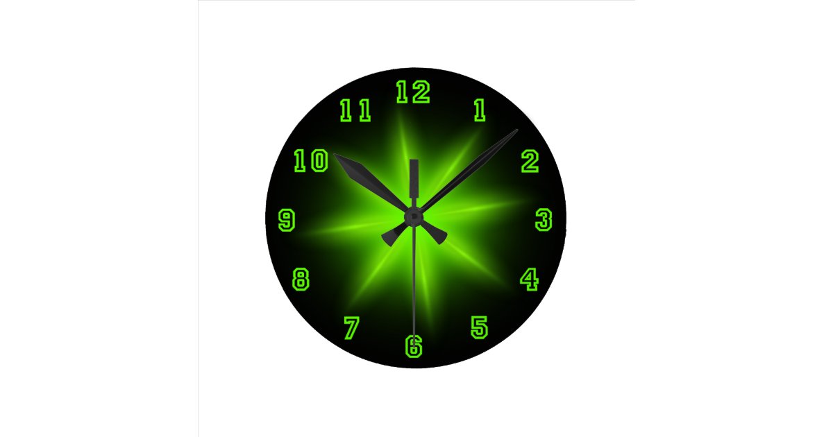 Green Neon Star 8" Round Clock | Zazzle