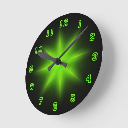 Green Neon Star 8" Round Clock | Zazzle