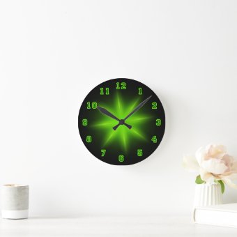 Green Neon Star 8" Round Clock | Zazzle