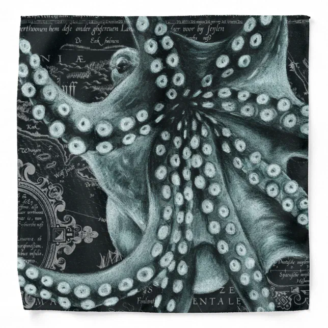 Green Octopus Colored Pencil Map Bandana | Zazzle