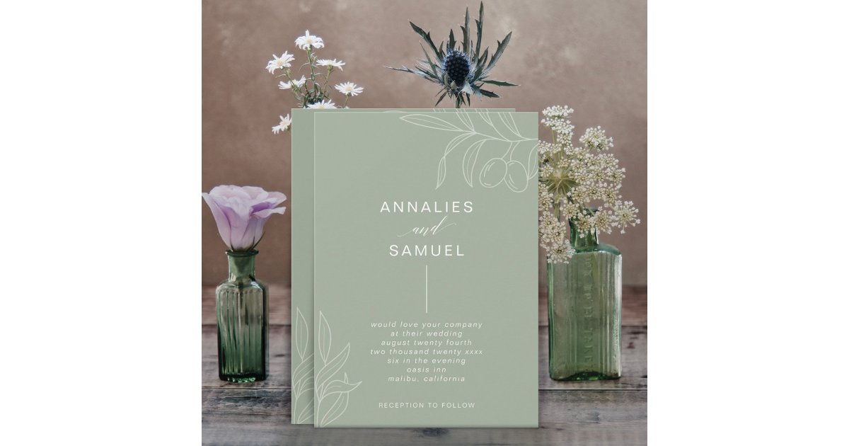 Green Olive Branch Modern Stylish Wedding Invitation | Zazzle