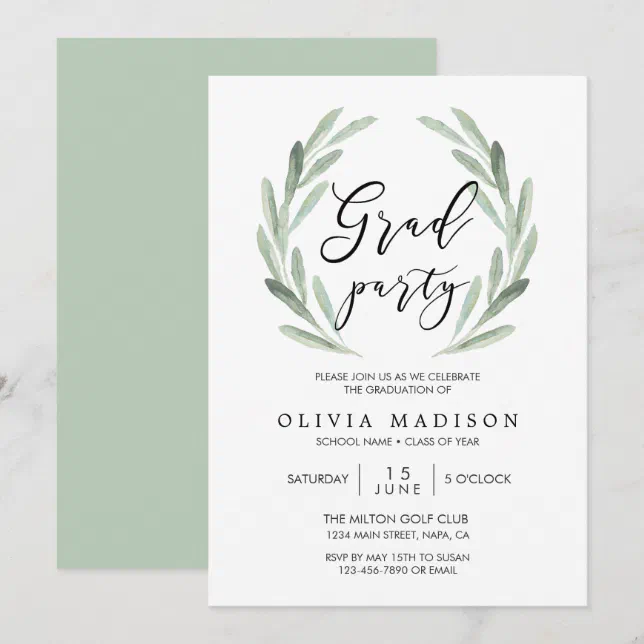 Green Olive Branch Wreath Graduation Party Invitation | Zazzle