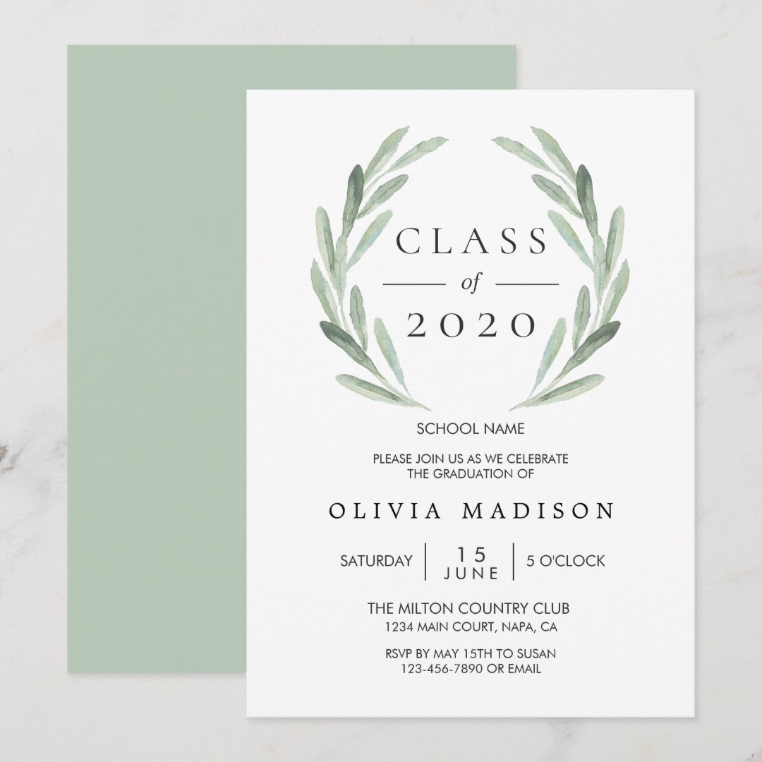 Green Olive Branch Wreath Graduation Party Invitation | Zazzle