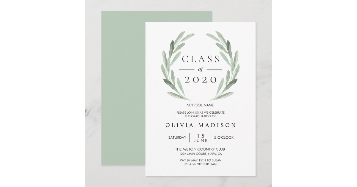Green Olive Branch Wreath Graduation Party Invitation | Zazzle
