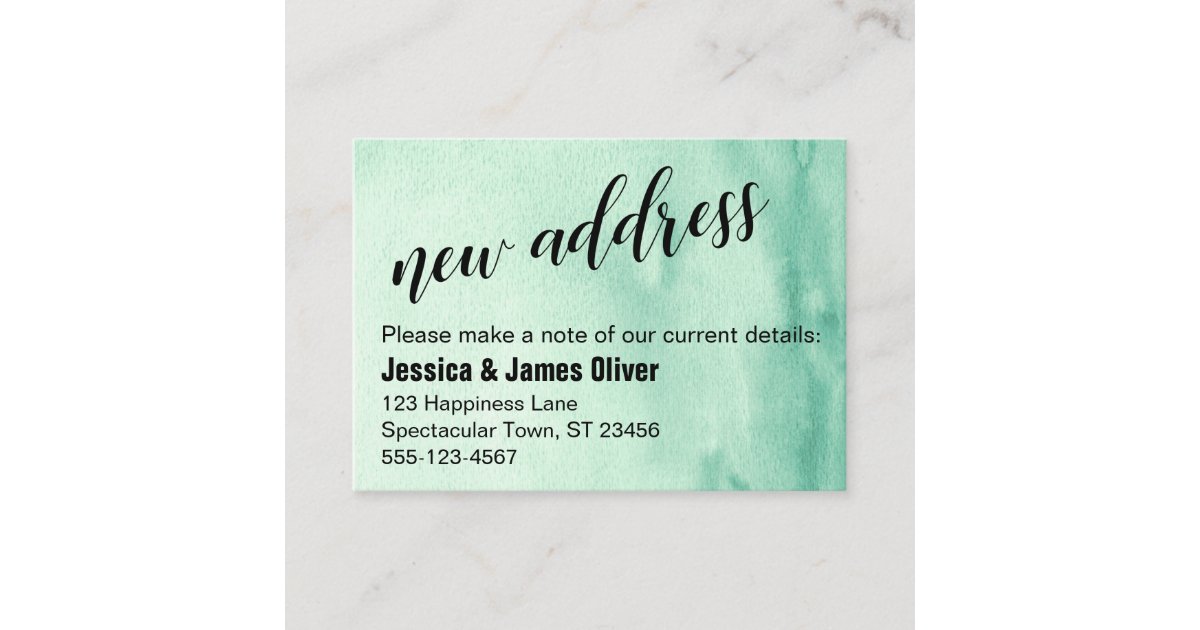 Green Ombre Watercolor New Address Handout Card | Zazzle