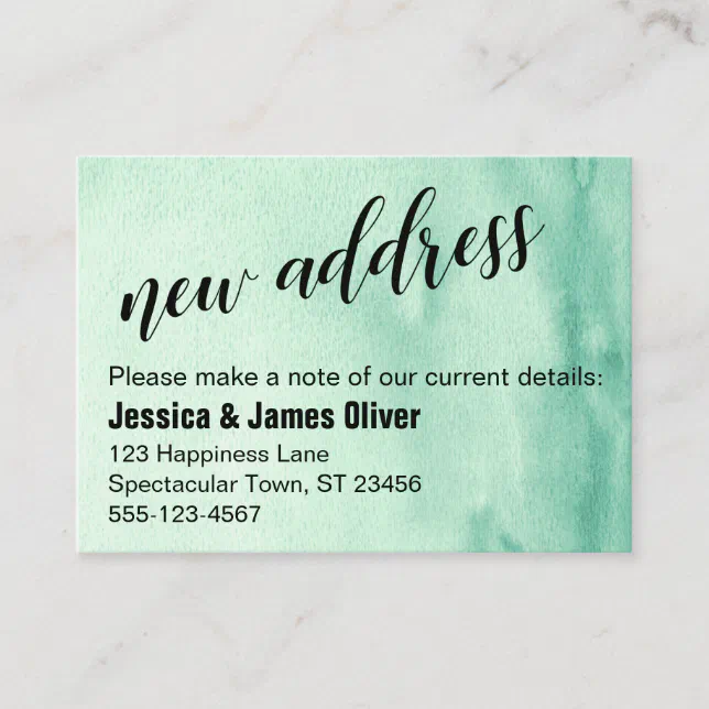 Green Ombre Watercolor New Address Handout Card | Zazzle