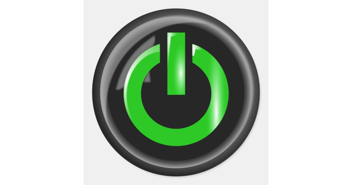 " Green On " Black Power Button Classic Round Sticker | Zazzle
