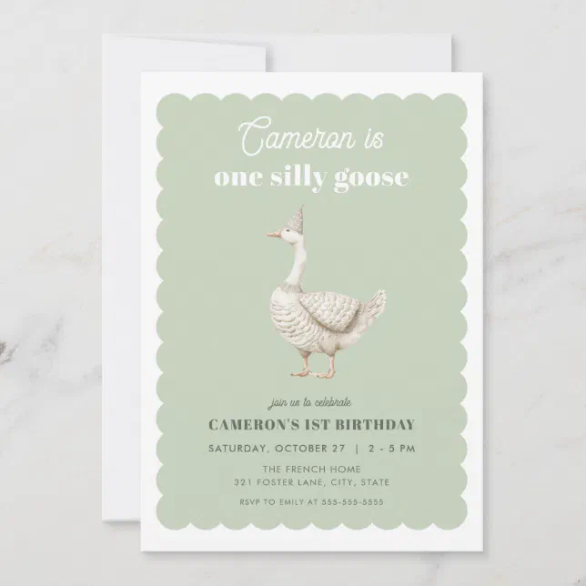 Green One Silly Goose 1st Birthday Invitation | Zazzle