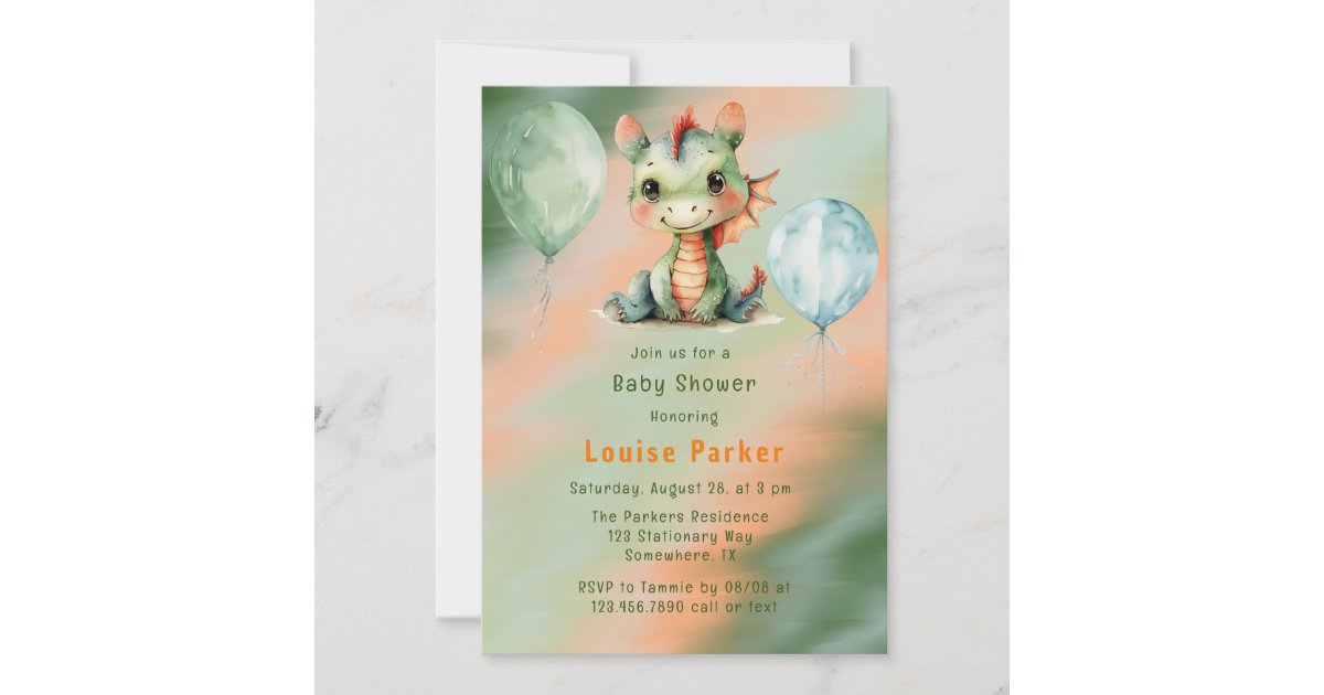 Green Orange Dragon Boy Baby Shower Invitation | Zazzle Green Orange Dragon Boy Baby Shower Invitation | Zazzle