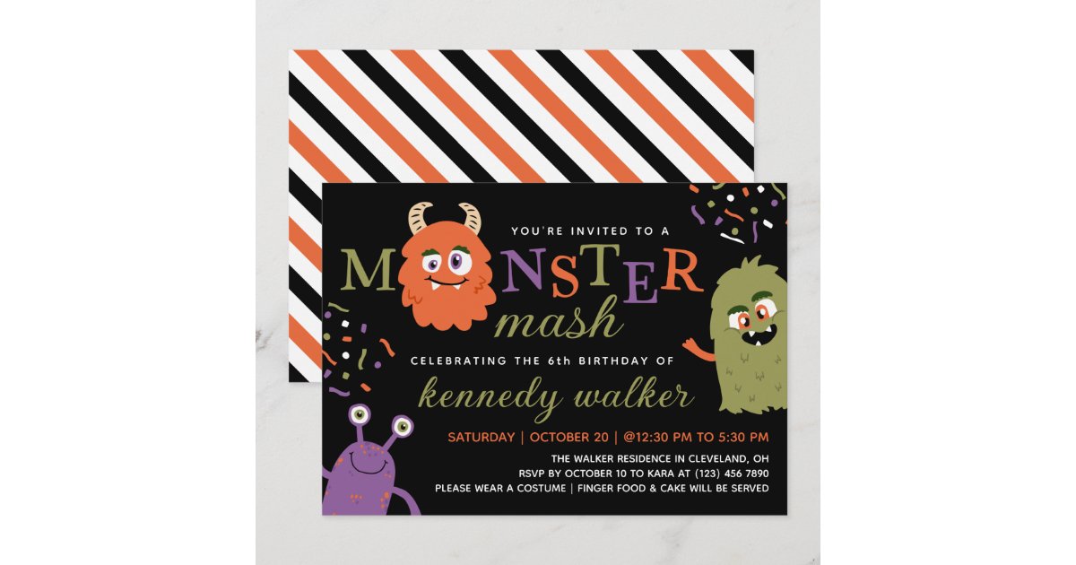 Green Orange Monster Mash Halloween Party Invitation | Zazzle